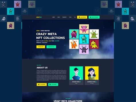 NFT Minting Collection Landing Page PSD Template By EpicPxls