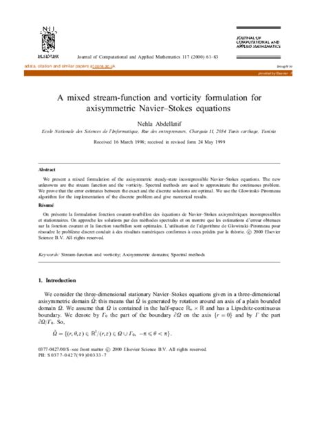 pdf a mixed stream function and vorticity formulation for axisymmetric navier stokes equations
