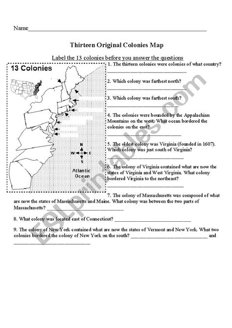 Label The Colonies Esl Worksheet By Jswallia Worksheets Library