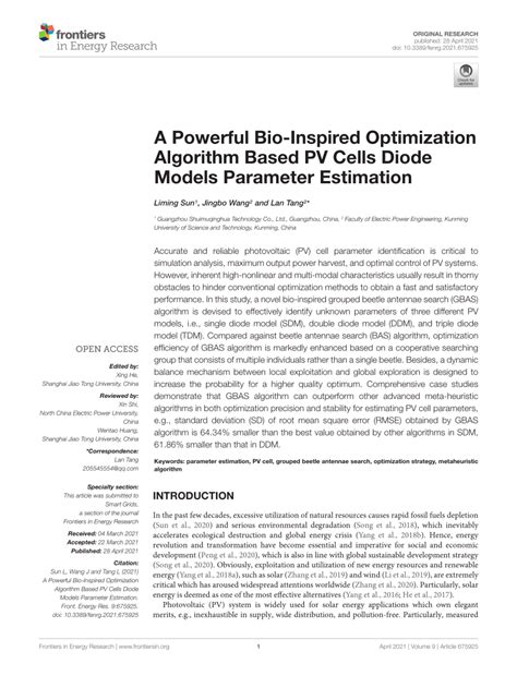pdf a powerful bio inspired optimization algorithm based pv cells diode models parameter