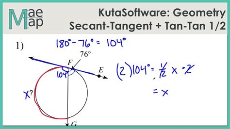 kutasoftware geometry secant tangent and tangent tangent angles part 1 youtube