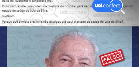 Lula não foi internado no Sírio Libanês após AVC ou infarto