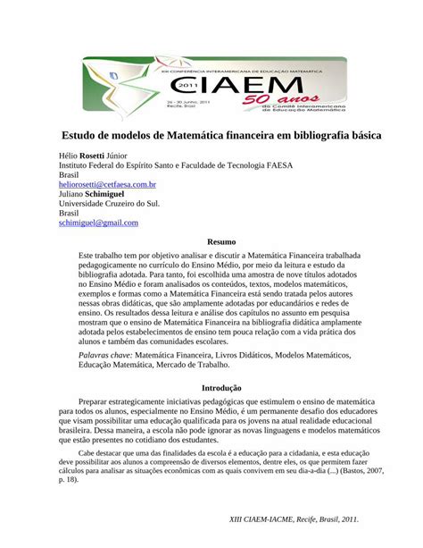 PDF Estudo de modelos de Matemática financeira em bibliografia básica