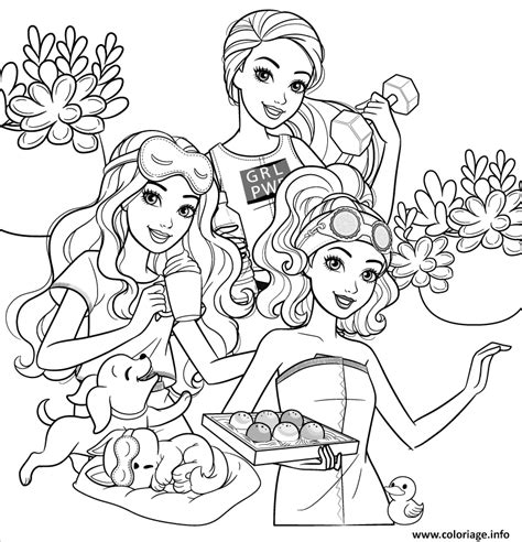 Coloriage Barbie Et Ses Amis Soiree Entre Filles JeColorie