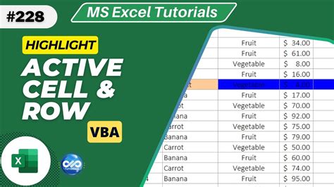 How To Highlight The Active Cell And Row In Excel With A Click Youtube