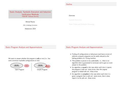 outline static analysis symbolic execution and inductive verification methods