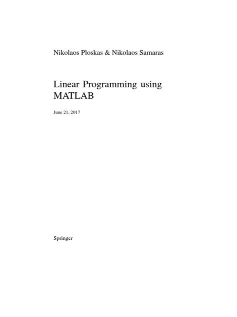 linear programming using matlab nikolaos ploskas and nikolaos samaras pdf linear programming