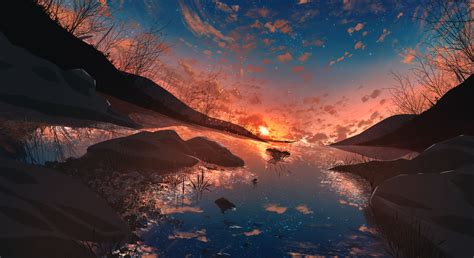 X Resolution Anime Sunset Original Art X Resolution