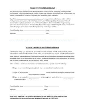 18 Printable Transportation Permission Slip Template Forms Fillable
