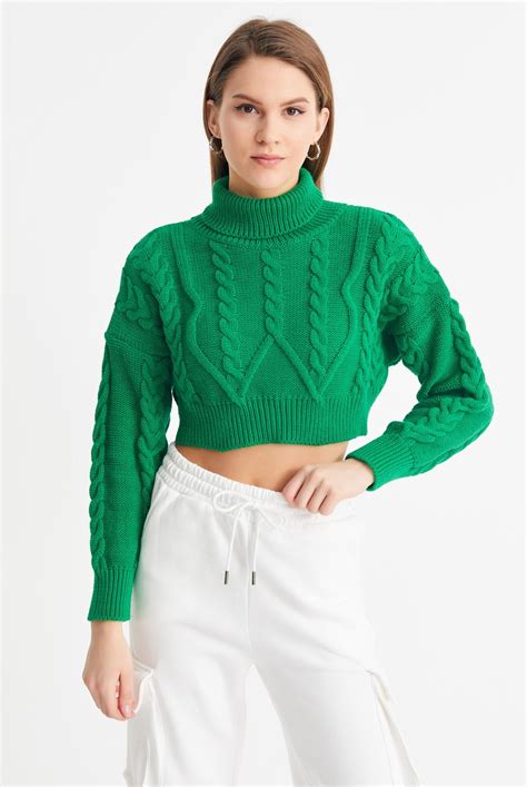 Ecrou Kad N Ye Il Sa Rg Bo Azl Crop Oversize Triko Kazak
