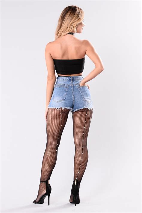 Briley Rhinestone Fishnets Tights Black Lingerie Sleepwear