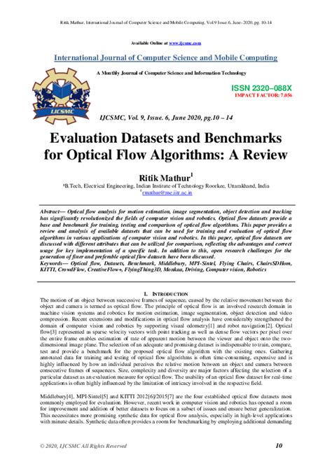 pdf evaluation datasets and benchmarks for optical flow algorithms a review﻿ ijcsmc journal