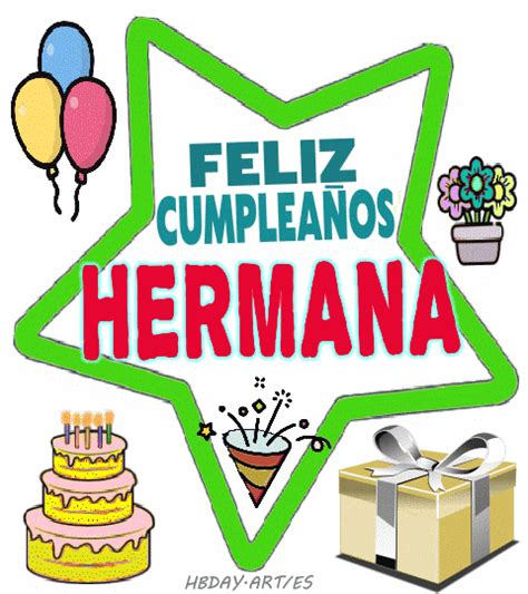Feliz Cumpleaños HERMANA imágenes hbday art es