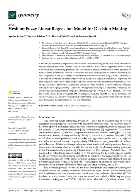 pdf hesitant fuzzy linear regression model for decision making