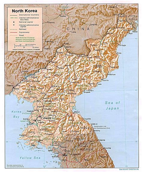Political And Administrative Map Of North Korea With Relief Roads And