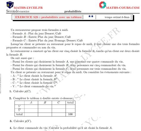 MATHS LYCEE FR exercice corrigé maths seconde Calculs de probabilités