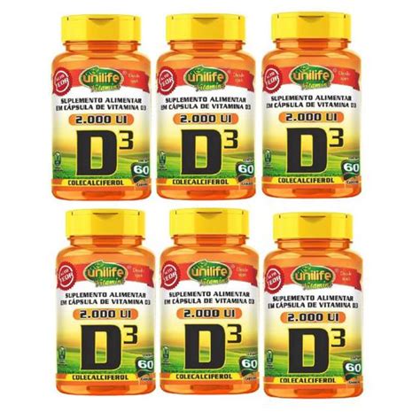 Kit 6 Vitamina D Colecalciferol 500mg 60 Capsulas Unilife