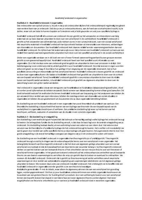 Kwalitatief Onderzoek In Organisaties Samenvatting Kwalitatief