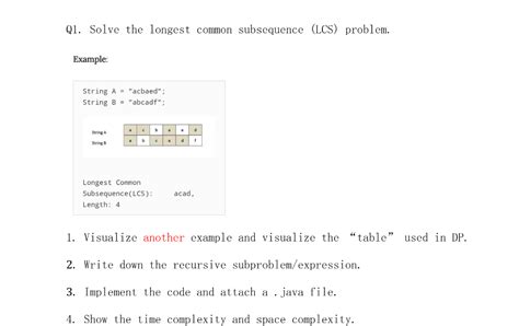 solved q1 solve the longest common subsequence lcs