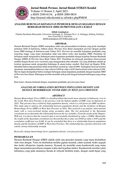 PDF Analisis Hubungan Kepadatan Penduduk Dengan Kejadian Demam