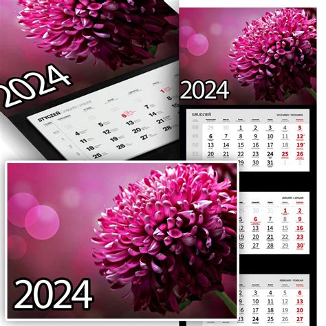 Piękny TRÓJDZIELNY KALENDARZ Na Ścianę 2024 NATURA KWIATY FLOWER Wzory