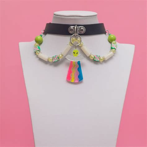 Alien Choker Spaceship Pendant Kawaii Goth Fashion Beaded Etsy