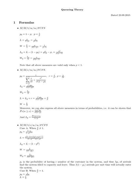list of formulas for queuing theory applied mathematics physics and mathematics