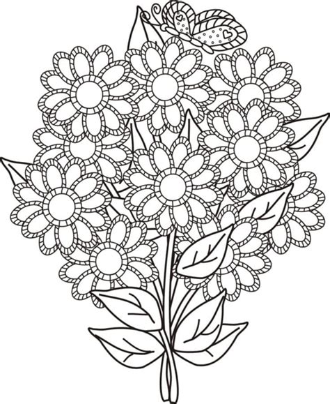 Coloriage Papillon et Bouquet de Fleurs télécharger et imprimer