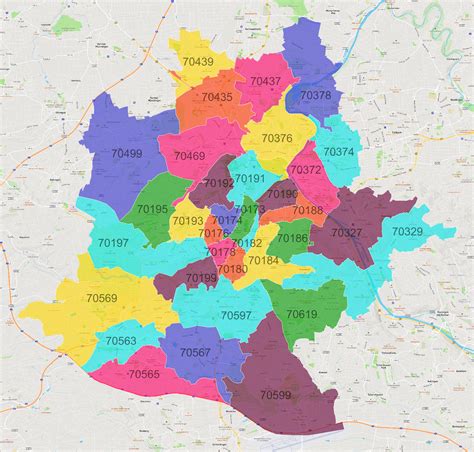 Stuttgart Postleitzahlen Karte AtlasBig