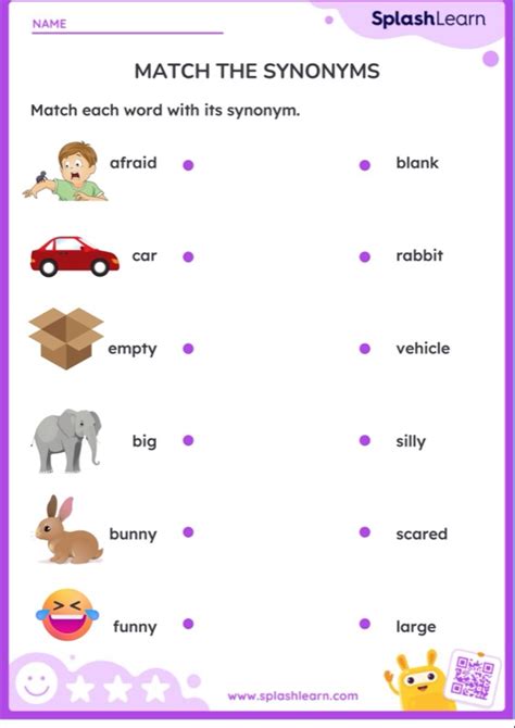 Match The Synonyms Worksheet