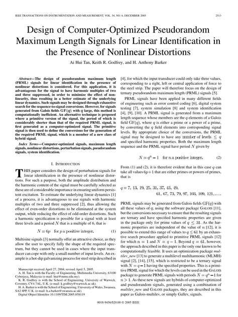 pdf design of computer optimized pseudorandom maximum length signals for linear identification