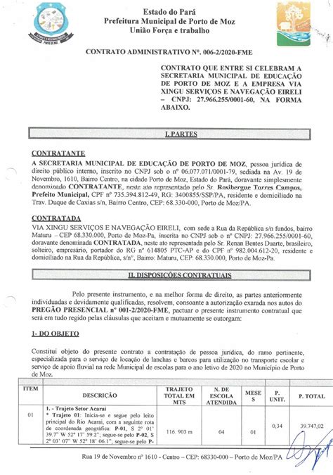 CONTRATO Prefeitura Municipal de Porto de Moz Gestão 2021 2024