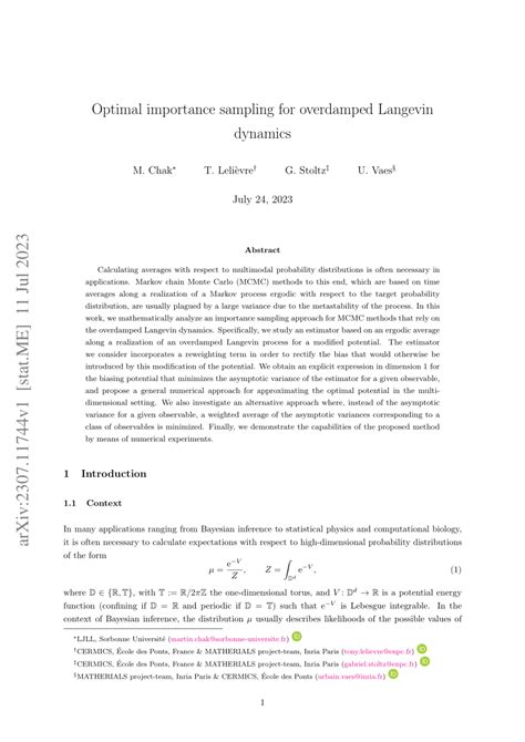 pdf optimal importance sampling for overdamped langevin dynamics