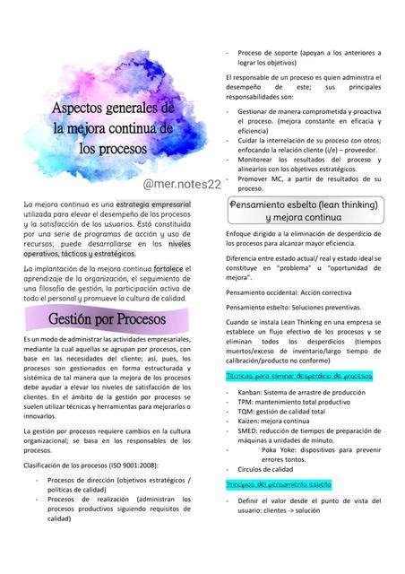 Resumen 1 Mejora Continua de Los procesos herramientas y técnicas