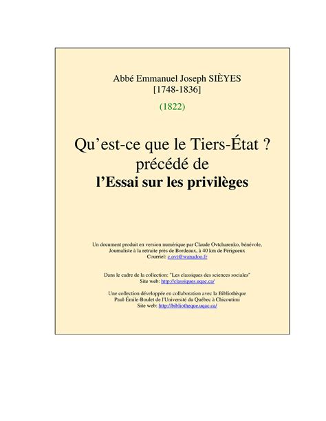 Que Est De Que Le Tiers Etat Abb Emmanuel Joseph Si Yes