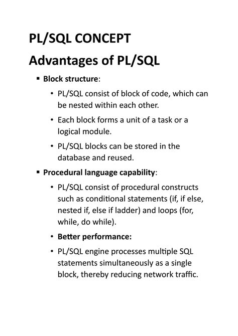pl in computer note pl sql concept advantages of pl sql block structure pl sql consist of