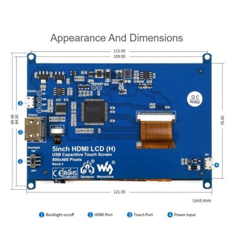 Waveshare 5inch 800Ã 480 HDMI Capacitive Touch Screen LCD H Display