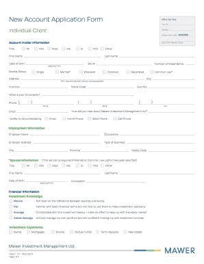 Fillable Online New Account Application Form Office Use Only Mawer
