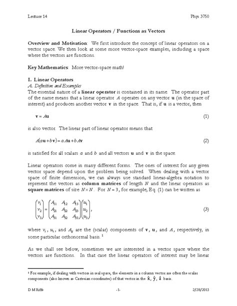 lecture 14 pdf linear operators and functions as vectors lecture 14 phys 3750 linear operators