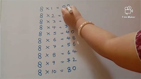 learn 8 times multiplication tables youtube