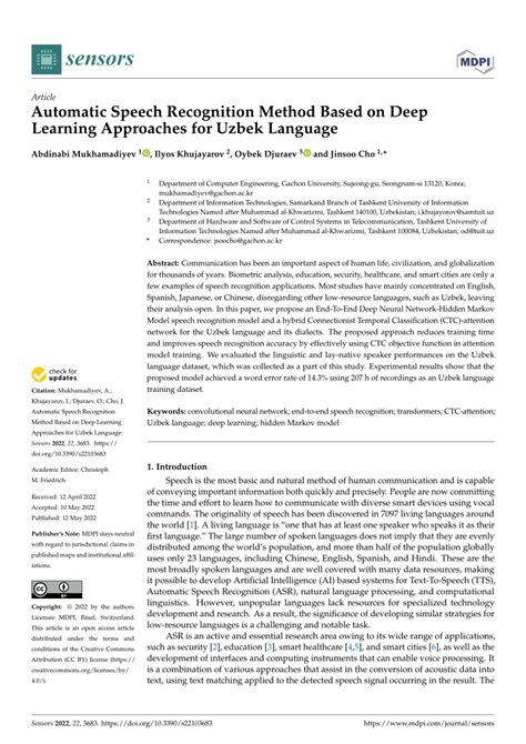 pdf automatic speech recognition method based on deep learning approaches for uzbek language