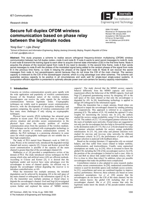 pdf secure full duplex ofdm wireless communication based on phase relay between the legitimate