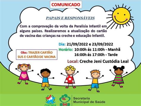 Comunicado atualização cartão de vacina das crianças na Creche Jeni