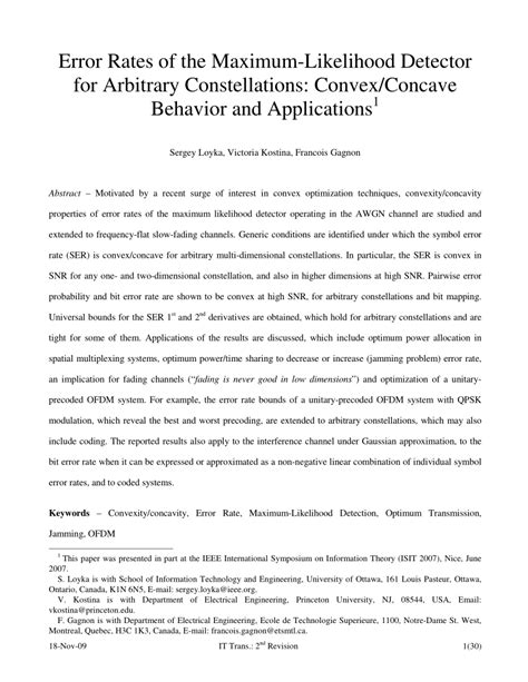 pdf error rates of the maximum likelihood detector for arbitrary constellations convex