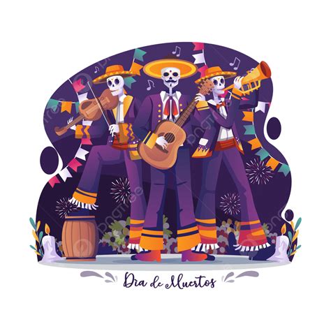 死亡之日 Dia De Los Muertos 與一群墨西哥流浪樂隊音樂家骨架在墨西哥節日嘉年華派對上演奏吉他小提琴和小號 平面樣式矢量圖 死亡 墨西哥人 墨西哥向量圖案素材免費下載
