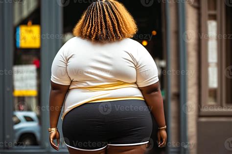Fat African Woman On Street Excess Weight Concept Illustration