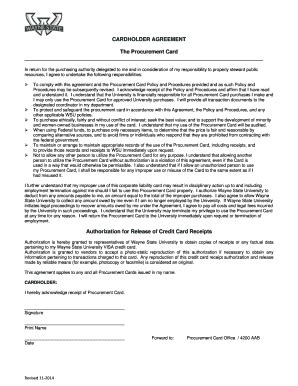 Fillable Online Cardholder Agreement The Procurement Card Fax Email