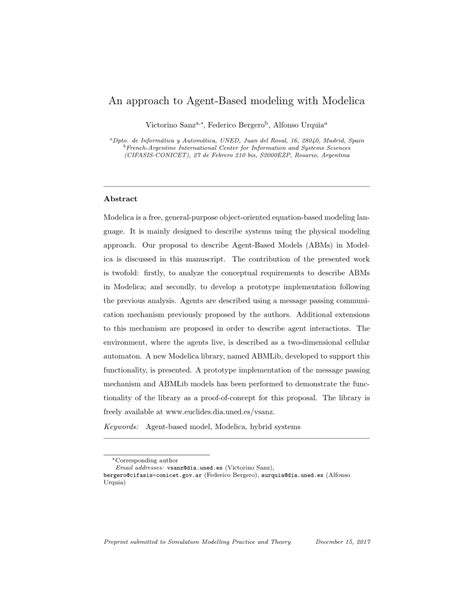 pdf an approach to agent based modeling with modelica