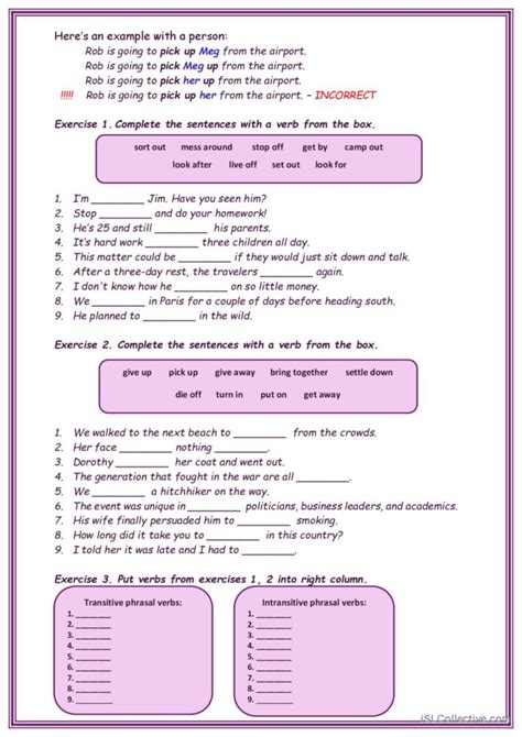 Phrasal Verbs Rules Exercises Dom English ESL Worksheets Pdf Doc