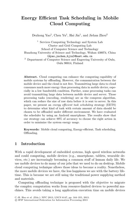 pdf energy efficient task scheduling in mobile cloud computing